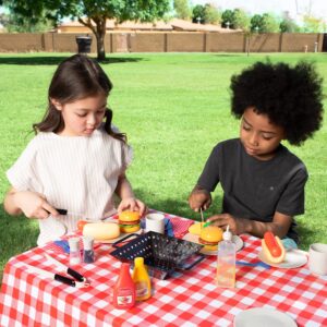 Play-Act 27 PCS Kids BBQ Grill Playset Backyard Barbecue Play Grill Toy Set for Toddlers，Play Food Sets for Kids Kitchen