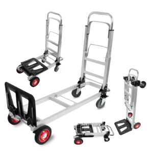 3 in 1 aluminum hand truck dolly convertible heavy duty 460lbs capacity folding hand truck with 6'' rubber wheels and telescoping handles multi-position hand cart dolly platform