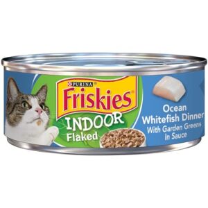 purina friskies indoor wet cat food, indoor flaked ocean whitefish dinner in sauce - (pack of 24) 5.5 oz. cans