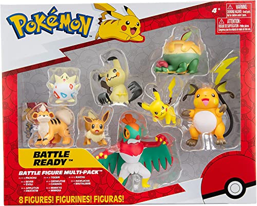 Pokémon Battle Figure 8 Pack - Features 2-Inch Pikachu, Eevee, Appletun, Growlithe, Mimikyu, Togepi, 3-Inch Raichu & Hawlucha - Authentic Details