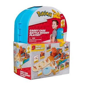 pokémon carry case battle desert playset - portable transforming playset with action features and 2-inch pikachu battle figure