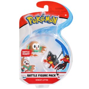 pokémon 95002 2" battle action figure includes 2" rowlet and 2" litten (pack of 2)