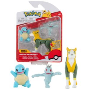 pokemon pkw0180 3 pack-features 2 squirtle, machop & 3-inch boltund battle figures-authentic details, multi