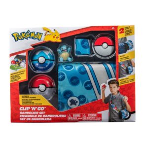 pokémon pkw2714 clip 'n' go bandolier set-includes 2-inch squirtle battle figure with premier dive ball accessories, multi