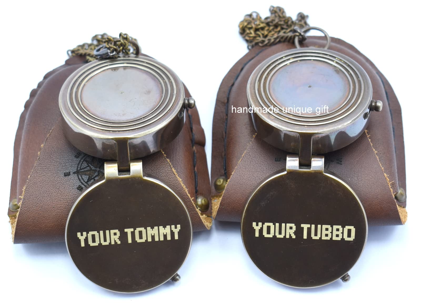 Handmade unique gift Your Tommy Your Tubbo Dual Compass Gift Set | 2 Brass Compasses Engraved with Special Quote | Great Gamer Gift - MCYT, Dream SMP, TommyInnit Fanart brown