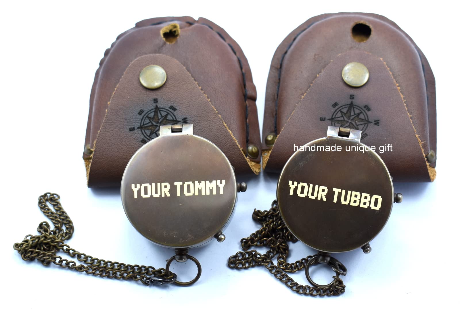 Handmade unique gift Your Tommy Your Tubbo Dual Compass Gift Set | 2 Brass Compasses Engraved with Special Quote | Great Gamer Gift - MCYT, Dream SMP, TommyInnit Fanart brown