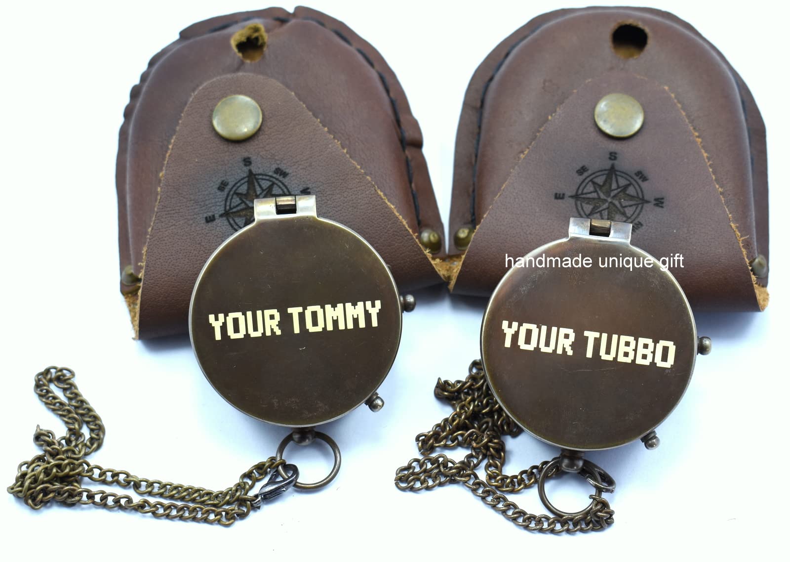 Handmade unique gift Your Tommy Your Tubbo Dual Compass Gift Set | 2 Brass Compasses Engraved with Special Quote | Great Gamer Gift - MCYT, Dream SMP, TommyInnit Fanart brown