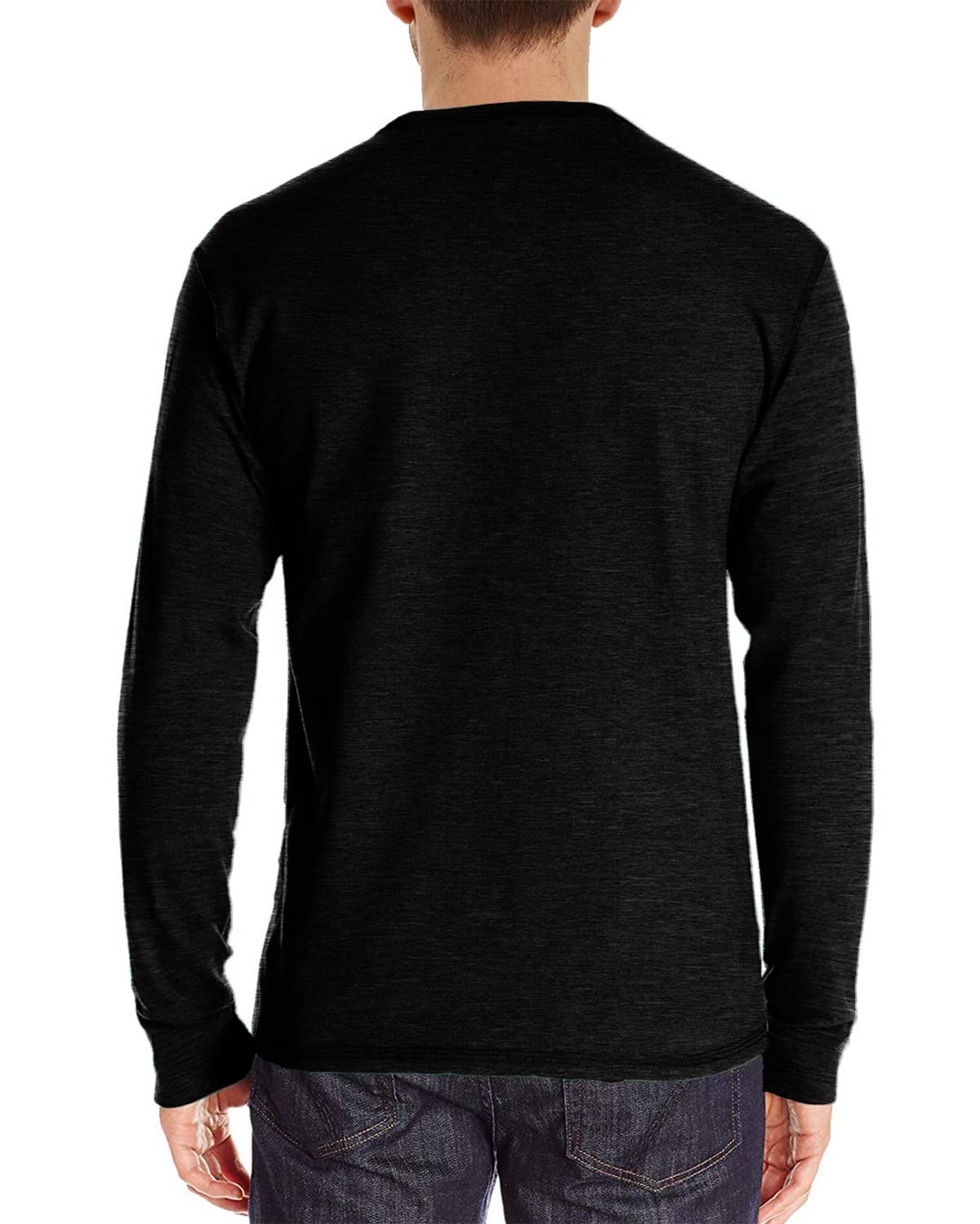 Fashion Mens Henley Shirts Classic Long Sleeve Basic Button Cotton T-Shirt with Pocket Black