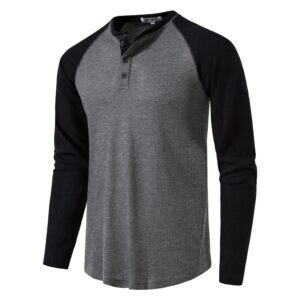 muse fath men’s waffle authentics long sleeve henley shirt casual button placket t-shirt-dark grey-l