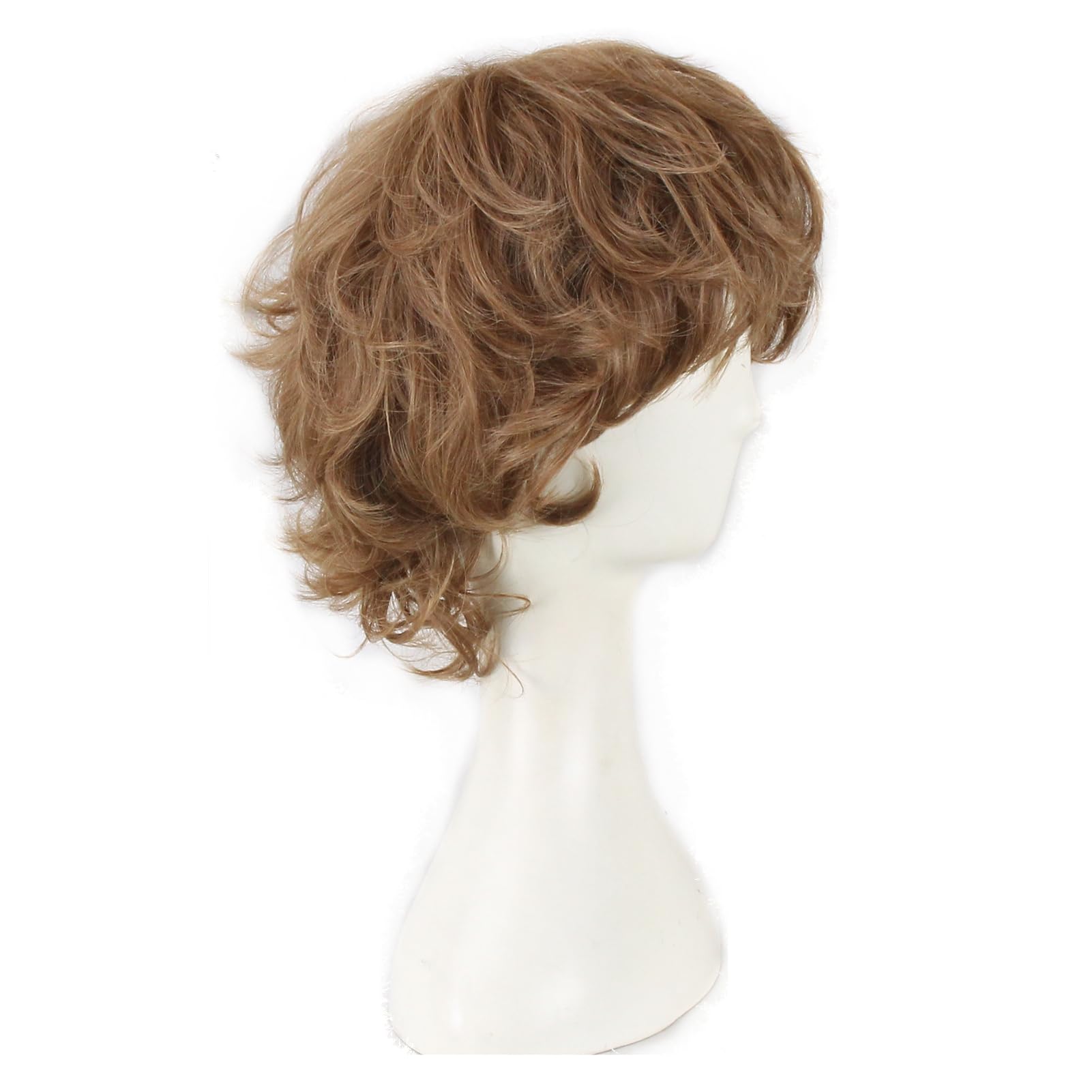 Men's Wig Short Brown Natural Wave Fluffy Halloween Heat Resistant Synthetic Cosplay Costume Wigs