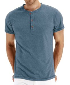 nitagut mens fashion casual front placket basic short sleeve henley t-shirts (l, 02 vg-blue)