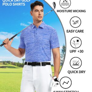 SAMERM Mens Golf Shirt Moisture Wicking Quick Dry Short Sleeve Casual Golf Polo Shirts for Men(Blue L)