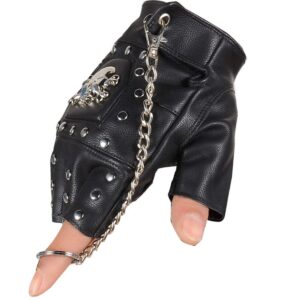 coolwife steampunk gothic gloves mens vintage geuuine leather captain fingerless mittens (ring black (a pair)) one size