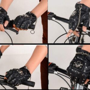 Coolwife Steampunk Gothic Gloves Mens Vintage Geuuine Leather Captain Fingerless Mittens (Ring Black (A Pair)) One Size