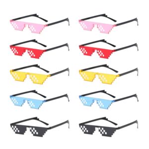 hssunsine 10 pack thug life sunglasses 8 bit pixel mosaic glasses photo props unisex sunglasses for men women (10 pack colored mixed)