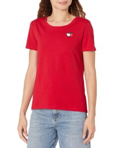 tommy hilfiger womens crew neck logo tee t shirt, scarlet heart, large us