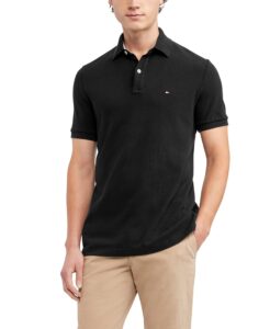 tommy hilfiger men's polo shirt regular fit, tommy black large