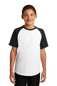 sport-tek youth short sleeve colorblock raglan jersey f20 white/black