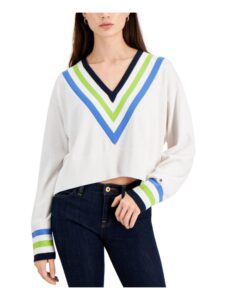 tommy hilfiger womens v neck cropped crop sweater white xl