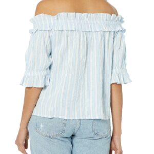 Tommy Hilfiger Women's Stripes Ruffles Off The Shoulder Casual, Blue/White