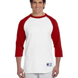 Champion Men's Raglan Baseball T-Shirt, White/Scarlet, X-Large