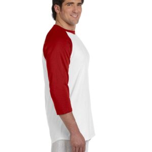 Champion Men's Raglan Baseball T-Shirt, White/Scarlet, X-Large