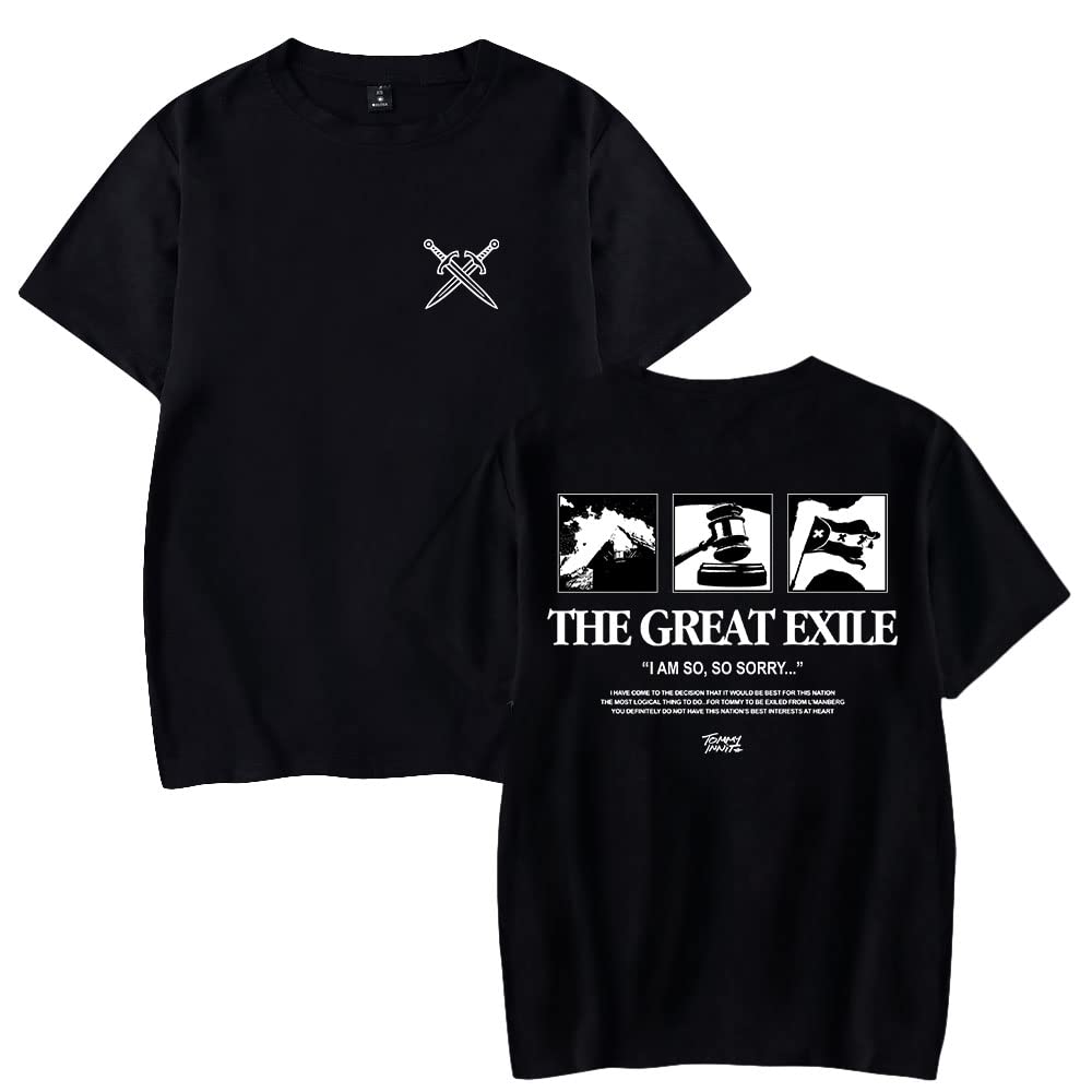 WYLINGER TommyInnit Merch The Great Exile T-Shirt Women Men O-Neck Short Sleeve Casual Tee Streetwear (Black,S)