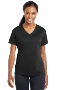 sport-tek ladies posicharge racermesh v-neck tee. lst340, black, large