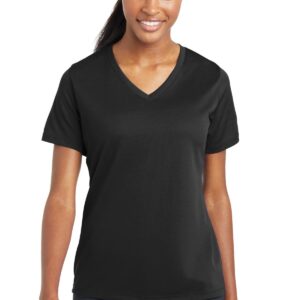 SPORT-TEK Ladies PosiCharge RacerMesh V-Neck Tee. LST340, Black, Large