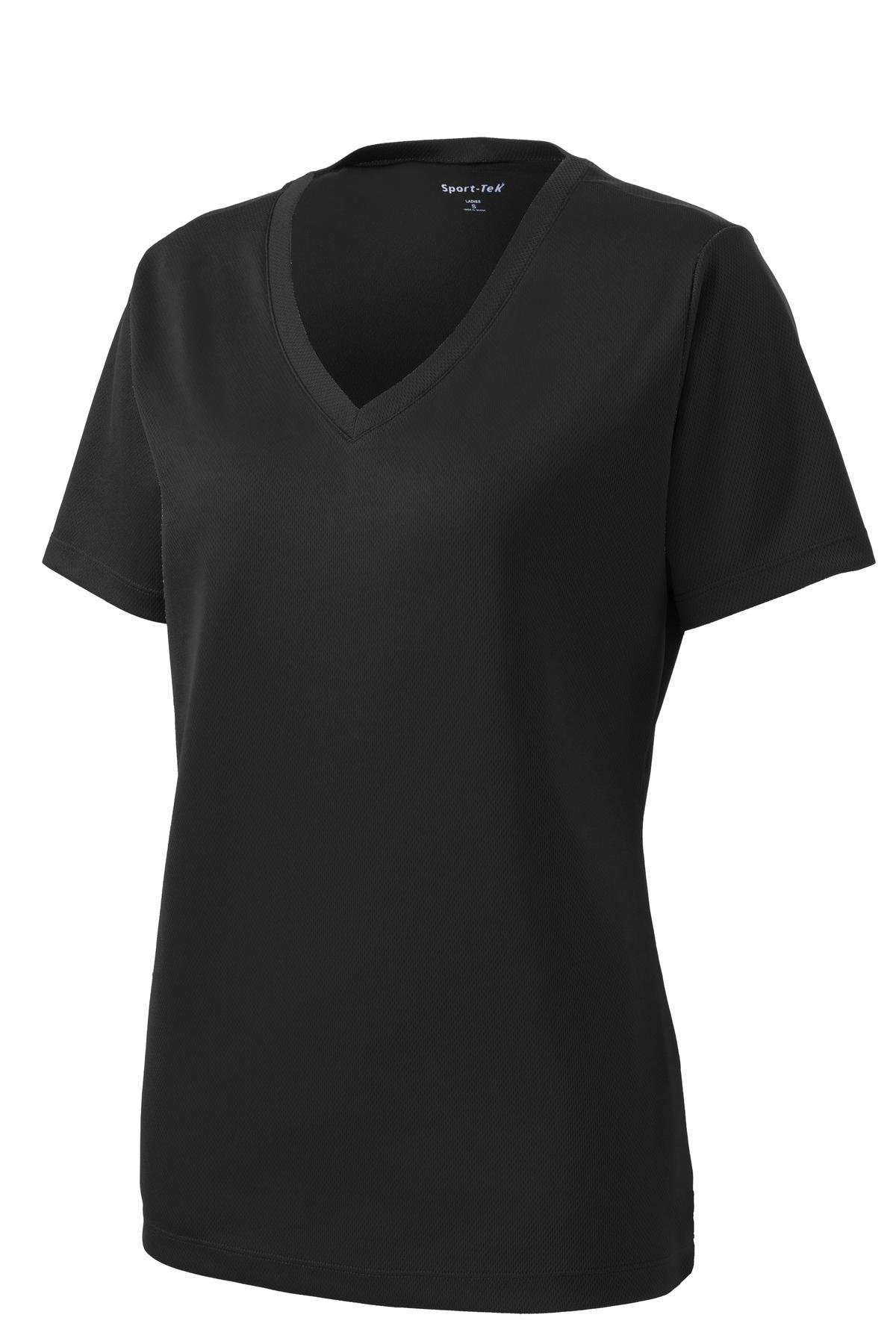 SPORT-TEK Ladies PosiCharge RacerMesh V-Neck Tee. LST340, Black, Large