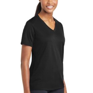 SPORT-TEK Ladies PosiCharge RacerMesh V-Neck Tee. LST340, Black, Large