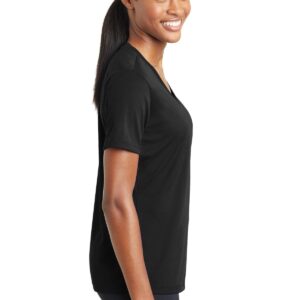 SPORT-TEK Ladies PosiCharge RacerMesh V-Neck Tee. LST340, Black, Large