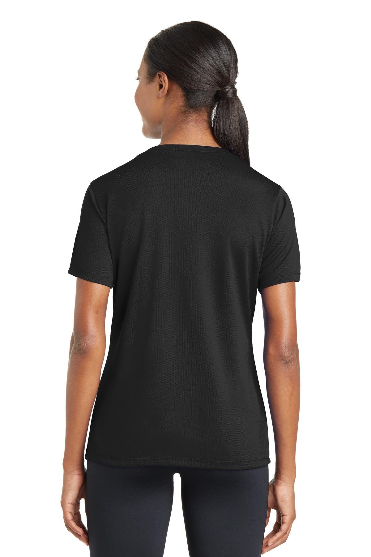 SPORT-TEK Ladies PosiCharge RacerMesh V-Neck Tee. LST340, Black, Large