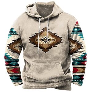 zeiyignr men's western aztec sweatshirts, ethnic print graphic patchwork hoodies slim casual pullover tops with drawstring