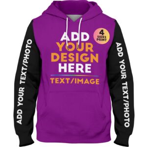 dwujlioj custom hoodie design your own for men&women,personalized hoodie customized sweatshirts add your own photo/text,diy print hooded front & back(black-purple/small)