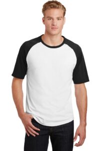 sport-tek short sleeve colorblock raglan jersey f20 white/black