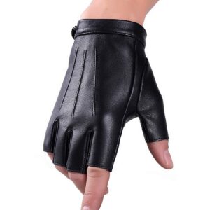 fingerless cosplay gloves pu faux leather outdoor sport half finger driving glove for men women teens (fingerless, m)