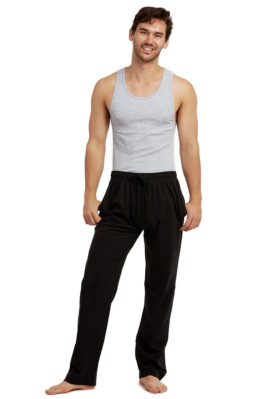 Men's Knitted PJ Cotton Pajama Pants (M, Black)