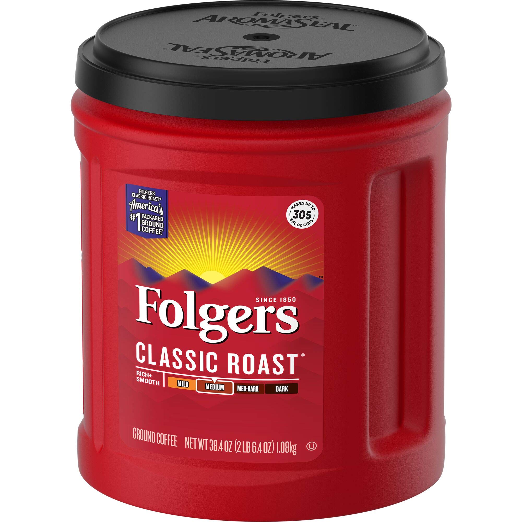 Folgers Classic Roast Medium Roast Ground Coffee, 38.4 Ounces