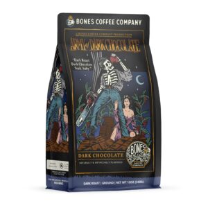 bones coffee company army of dark chocolate ground coffee beans, low acid flavored coffee, made with arabica coffee beans, dark roast gourmet coffee (12 oz)