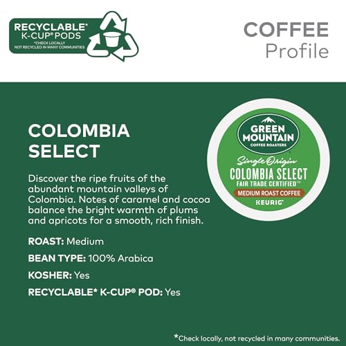 Green Mountain Coffee Roasters Colombia Select Coffee, Keurig Single-Serve K-Cup Pods, Medium Roast Coffee, 96 Count (4 Packs of 24)