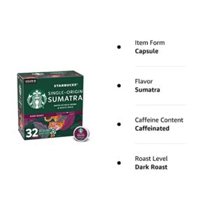 Starbucks K-Cup Coffee Pods, Dark Roast Coffee, Sumatra, 100% Arabica, 1 box (32 pods)