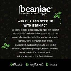 beaniac Organic Full On French Roast, Dark Roast, Single Serve Compostable K Cup Coffee Pods, Organic Arabica Coffee, Keurig Brewer Compatible, 30 Count