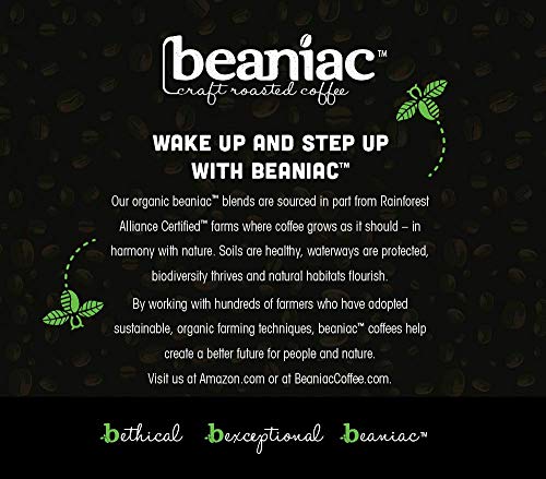 beaniac Organic Full On French Roast, Dark Roast, Single Serve Compostable K Cup Coffee Pods, Organic Arabica Coffee, Keurig Brewer Compatible, 30 Count