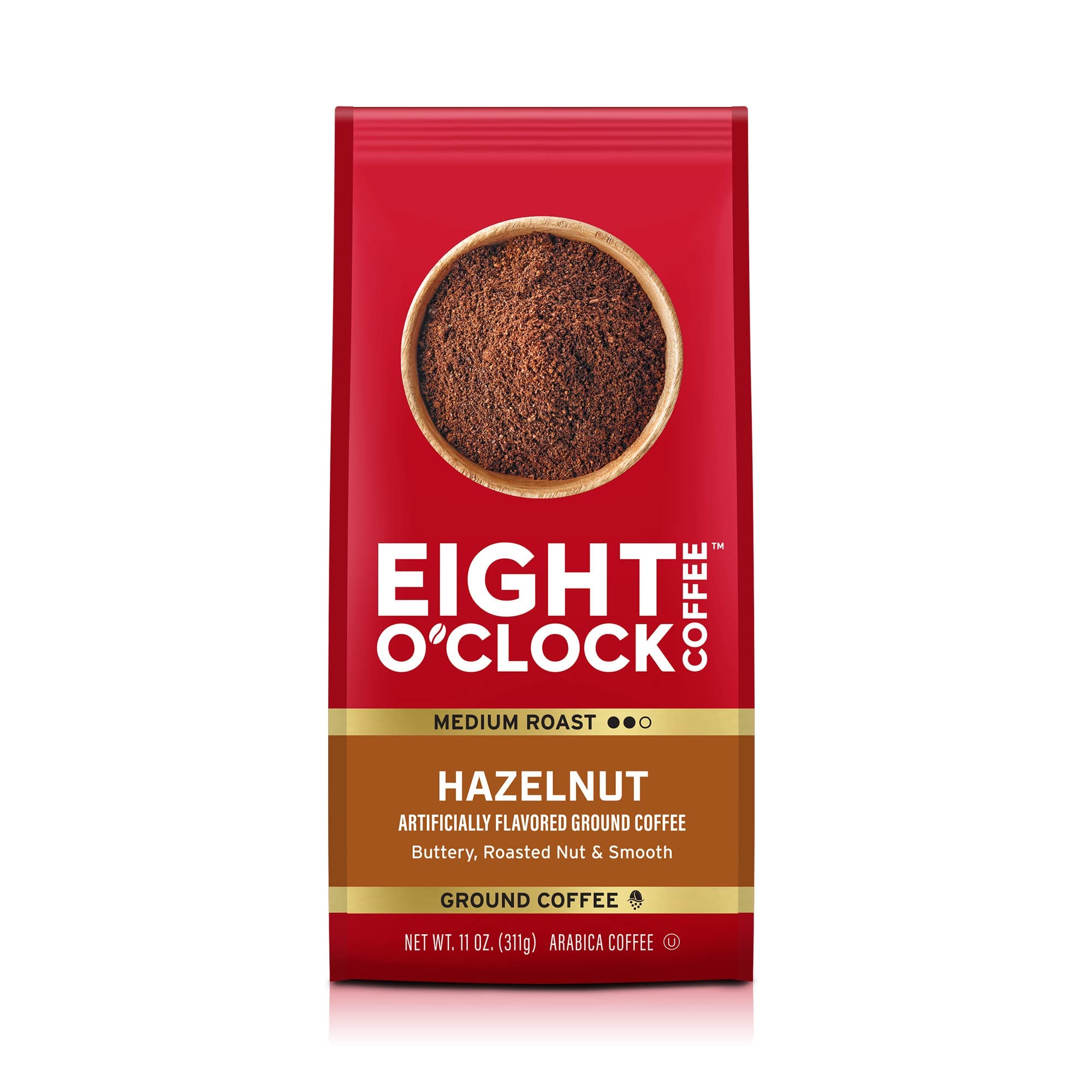 Eight O'Clock Coffee Hazelnut, 11 Ounce (Pack of 6) Medium Roast Ground Coffee, Buttery, Smooth & Nutty, 100% Arabica