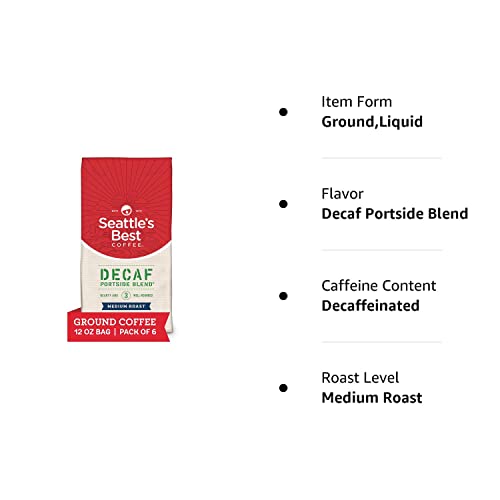 Seattle's Best Coffee Decaf Portside Blend Medium Roast Ground Coffee | 12 Ounce Bags (Pack of 6)