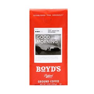 boyd's coffee good morning blend – medium roast ground coffee – blended from 100% arabica – rich & full-flavored – 12 oz.