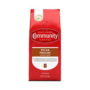 community coffee pecan praline flavored 12 ounces, medium roast ground coffee, 12 ounce bag (pack of 1)