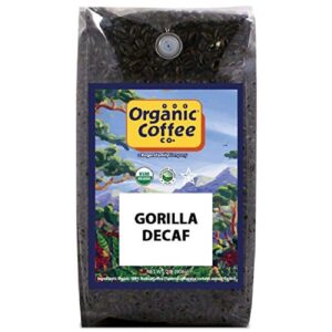 the organic coffee co. whole bean coffee - gorilla decaf (2lb bag), medium roast, swiss water processed, usda organic