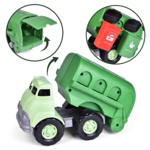 FUN LITTLE TOYS Garbage Truck Toy with 4 Rear Loader Trash Cans and Garbage Illustrated Flash Cards, Waste Management Recycling Truck Toy for Kids